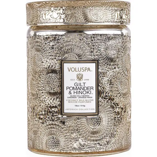 Voluspa Gilt Pomander & Hinoki Large Glass Jar Candle