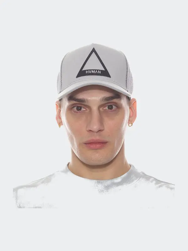HVMAN Triangle Logo Mesh Trucker Cap In Ghost - Grey | Editorialist
