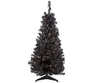 NORTHLIGHT 4' Slim Black Artificial Tinsel Christmas Tree- Clear Lights