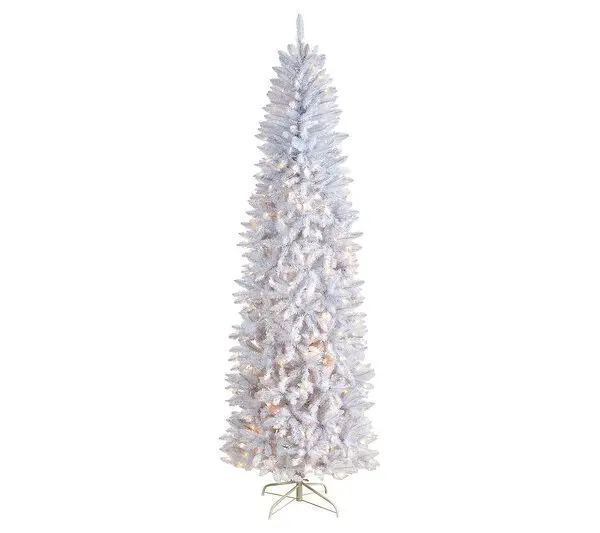 NEARLY NATURAL 8'h Slim White Christmas Tree Wi H 400 Lights