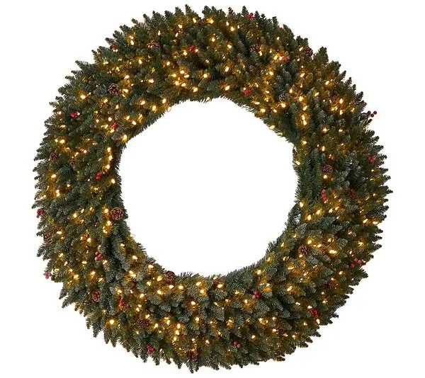NEARLY NATURAL 5' Large Flocked Christmas Wrea H W/400 Lights
