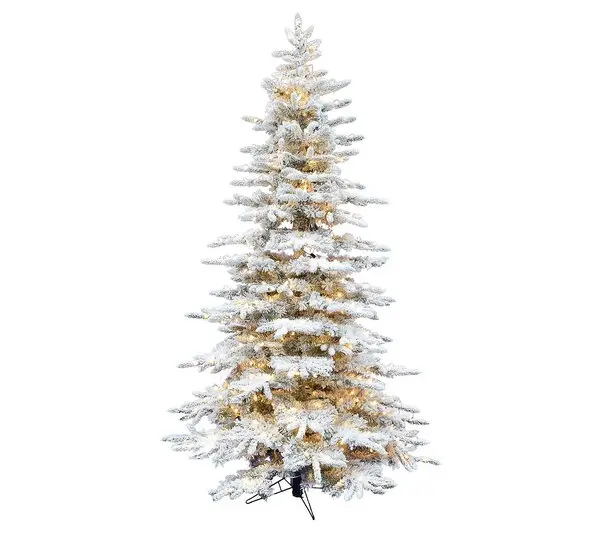 FRASER HILL FARM 10'h Flocked Mountain Pine Chr Istmas Tree