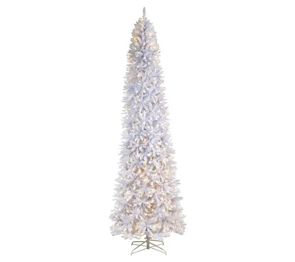 NEARLY NATURAL 11' Slim White Christmas Tree W Th 950 Lights