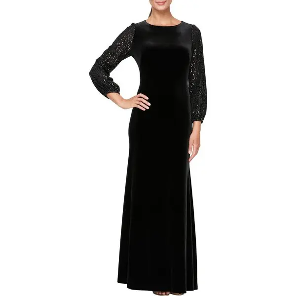 Alex Evenings Mixed Media Sequin And Velvet Gown