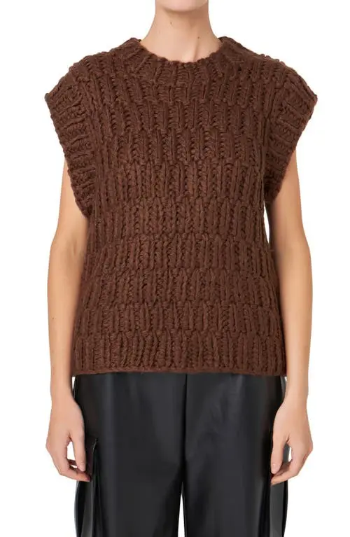 English Factory Chunky Cap Sleeve Sweater - Brown