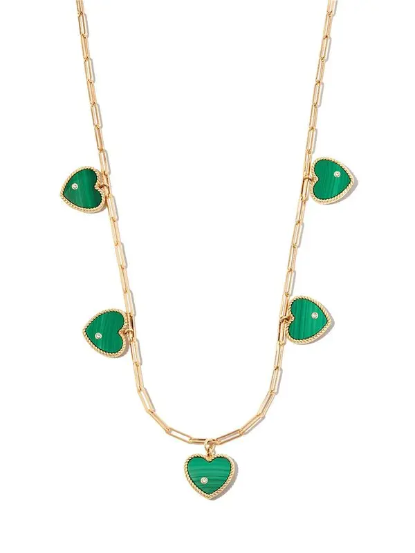 Yvonne Léon 9kt And 18kt Yellow Malachite Heart Pendant Necklace