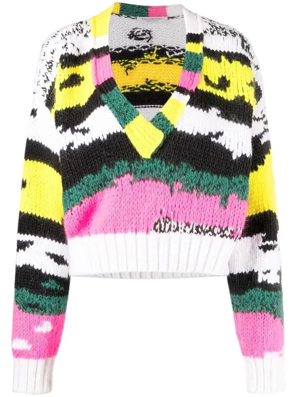 Philosophy Di Lorenzo Serafini Patterned Jacquard Mohair Cropped Sweater