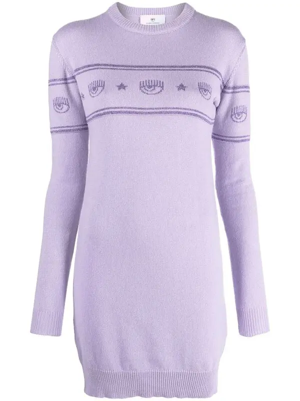 CHIARA FERRAGNI Intarsia-knit Mini Dress - Purple