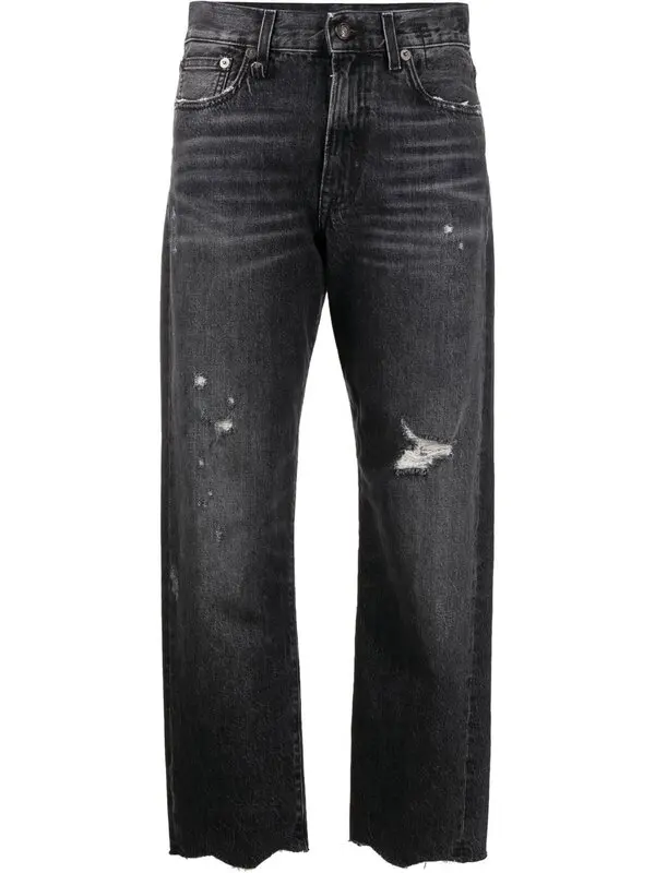 R13 Distressed Cropped Jeans - Black