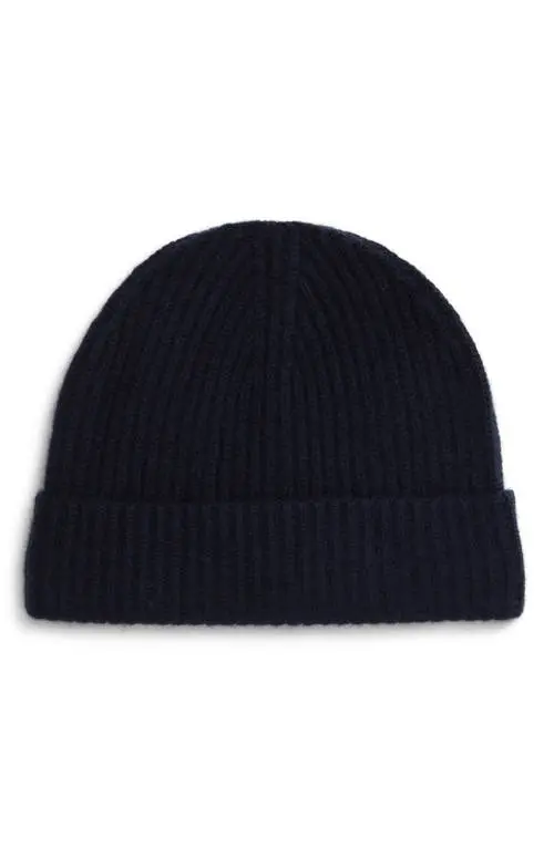 ANDREW STEWART Cashmere Ribbed Beanie - Navy