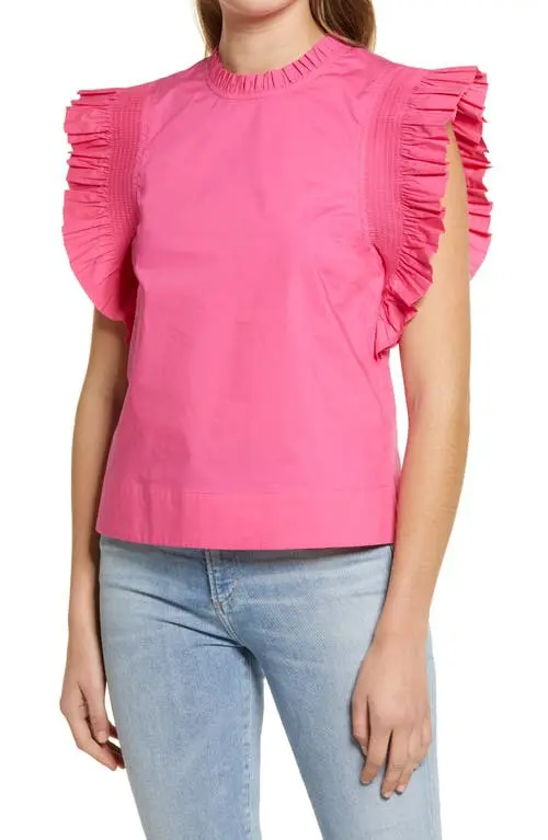 English Factory Ruffle Sleeve Blouse - Fuchsia