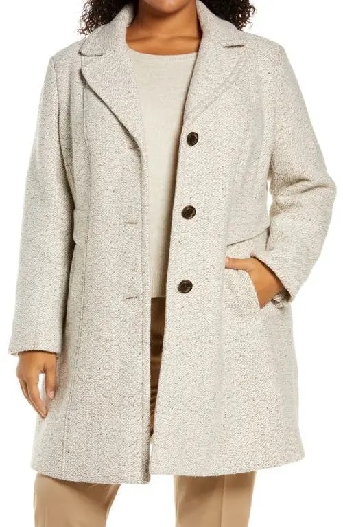 Gallery Tweed Coat With Notch Collar - Oatmeal