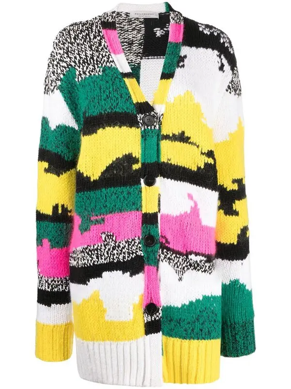 Philosophy Di Lorenzo Serafini Patterned-jacquard Chunky-knit Cardigan