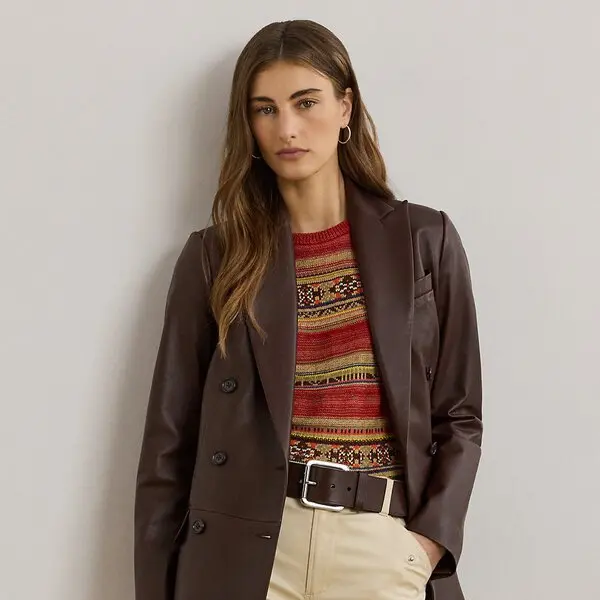 Ralph Lauren Double-breasted Lambskin Blazer - Dark Hickory