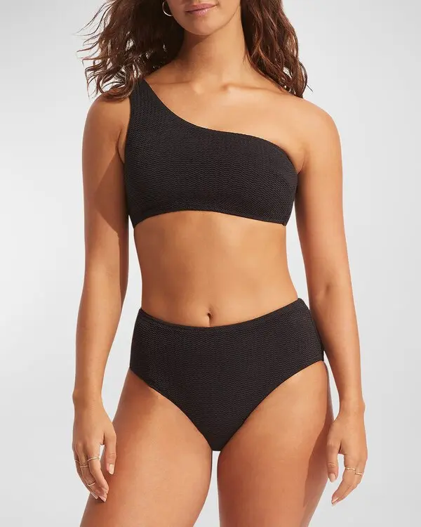 Seafolly Textured One-shoulder Bikini Top - Black