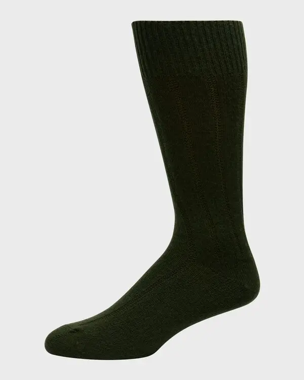 Neiman Marcus Ribbed Cashmere Crew Socks - Green