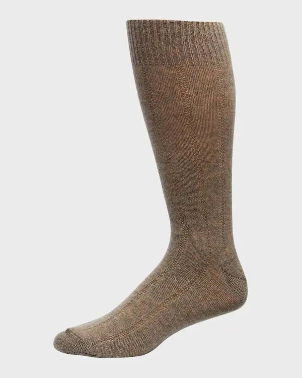 Neiman Marcus Ribbed Cashmere Crew Socks - Taupe