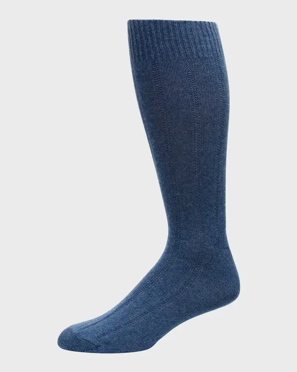 Neiman Marcus Ribbed Cashmere Crew Socks - Denim