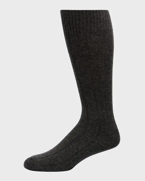 Neiman Marcus Ribbed Cashmere Crew Socks - Charcoal
