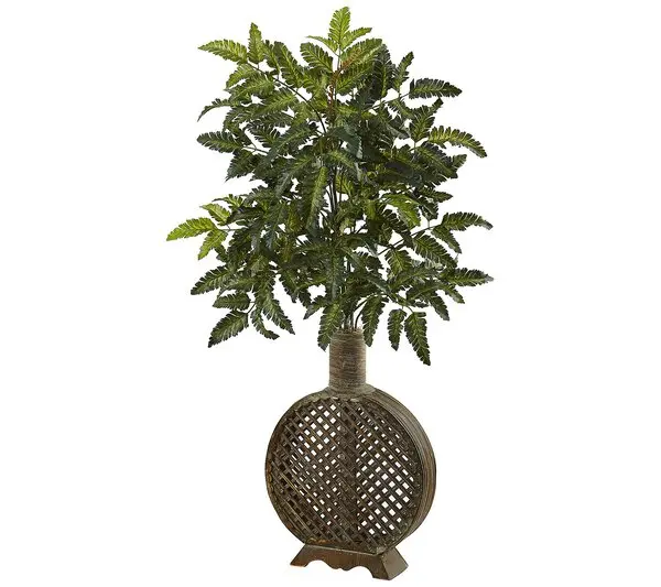 NEARLY NATURAL Bracken Fern With Open Weave Planter Nearly Atural