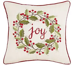 C&F HOME 18 X 18 Joy Wreath Embroidered Throw Pillow