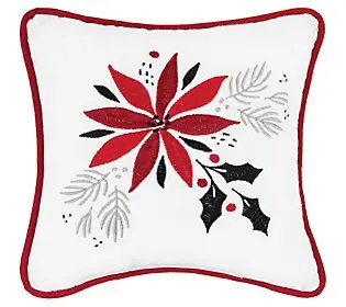 C&F HOME Poinsettia & Mistletoe Embroidered Thr Ow Pillow