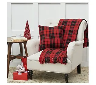 C&F HOME Red Black Plaid 18' X 18' Woven Throw Pillow