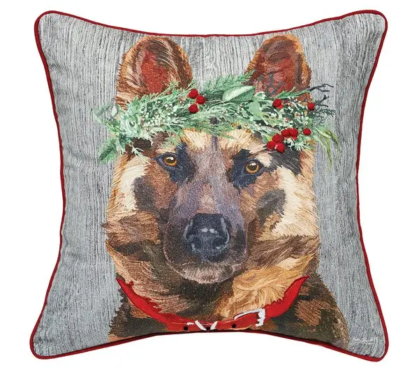 C&F HOME German Shepherd Flower Printed & Embel Lished Pillow - One-color