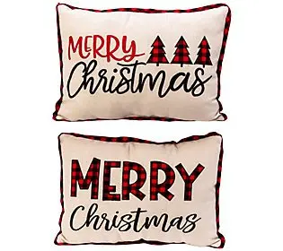 GERSON INTERNATIONAL Set Of 2 20-in L Fabric Merry Christmas Pillows Gerson Co