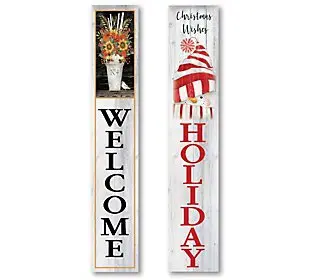 COURTSIDE MARKET Autumn Welcome & Snowman Wishes 9x48 Double-sid D Porch Sign