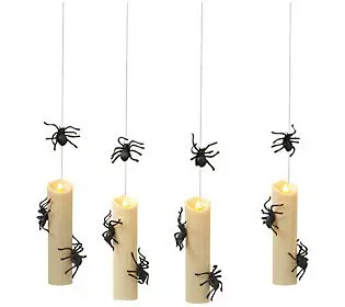 GERSON INTERNATIONAL Set Of 4 Candles W/ Black Spiders Hanging Mid-a R Gerson Co