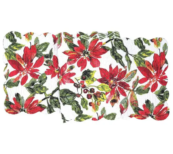 VALERIE PARR HILL 14' X 51' Poinsettia Berries Table Runner Va Lerie