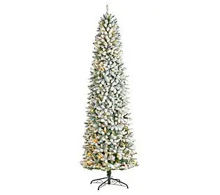 NEARLY NATURAL 9'h Slim Flocked Montreal Fir Tr E W/600 Lights