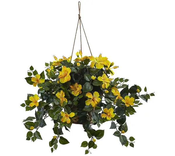 NEARLY NATURAL Hibiscus Hanging Basket By