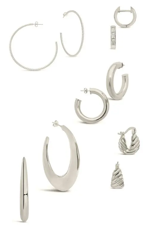Sterling Forever Five Days Of Hoops Earring Set - Silver