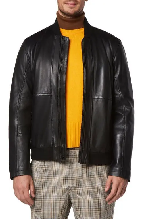 Andrew Marc Macneil Leather Bomber Jacket - Black