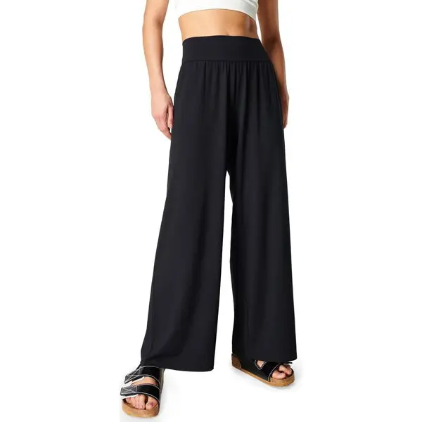 Sweaty Betty High Waist Wide Leg Stretch Modal Pants - Black
