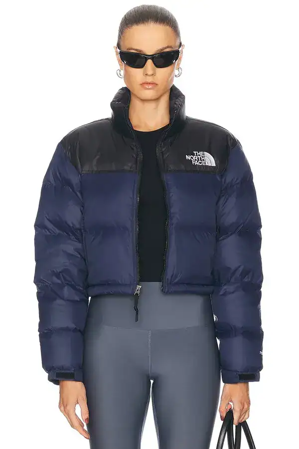 The North Face Nuptse Cropped Puffer Jacket - Summit Navy & Tnf Black ...