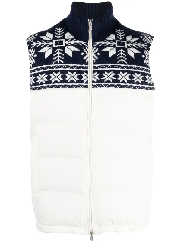 Brunello Cucinelli Fair Isle Panelled Gilet - White