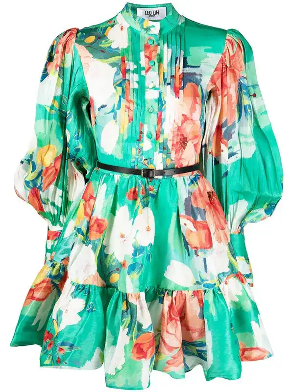 Leo Lin Florescence Silk Mini Dress In Green - 60% Off | Editorialist