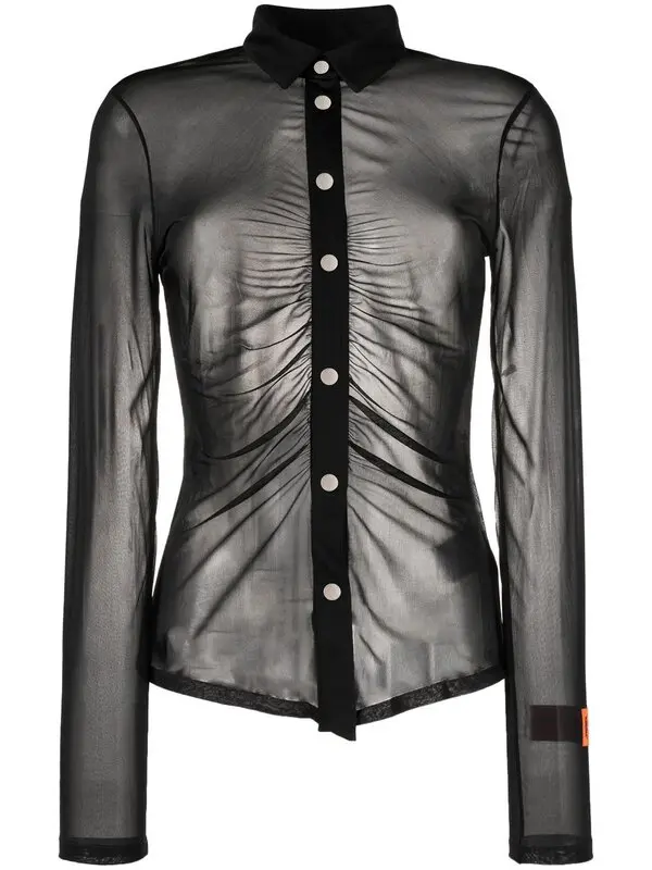Heron Preston Georgette Ruched Long-sleeve Shirt