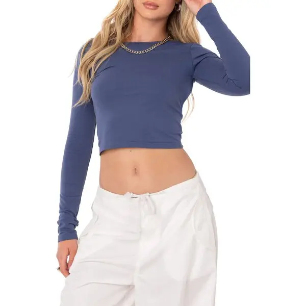 EDIKTED Haven Open Back Crop Top - Blue