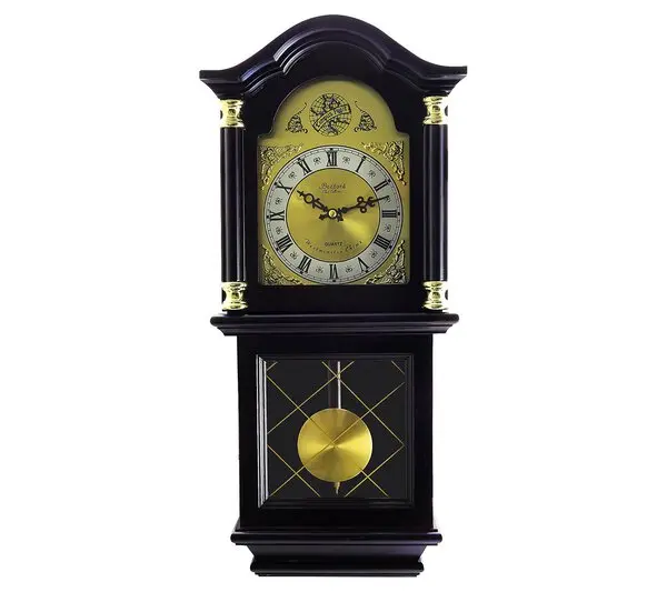 BEDFORD CLOCK COLLECTION 26 Inch Chiming Pendulum Wall Clock In Antique Mahogany