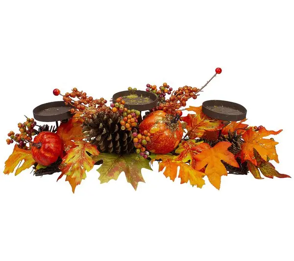 NORTHLIGHT 21' Fall Harvest Leaves & Pumpkins C Ndle Holder