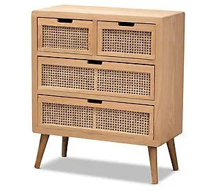 BAXTON STUDIO Alina Wood And Rattan 4-drawer Accent Storage C Abinet