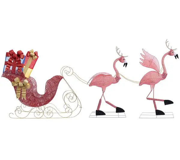 HAUTE DECOR 92' Outdoor Reindeer Flamingos W/sl Eigh & Present