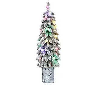 PULEO INTERNATIONAL Puleo Pre-lit 4' Potted Flocked Alpine Christma S Tree