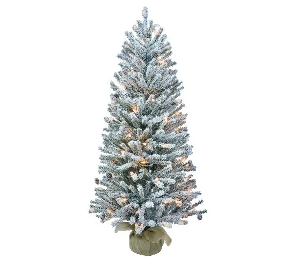 PULEO INTERNATIONAL Puleo Pre-lit 4' Flocked Fir Artificial Christm S Tree