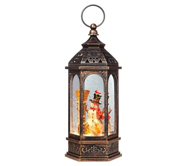 HAUTE DECOR 11 Snow Globe Lantern With Snowman Scene