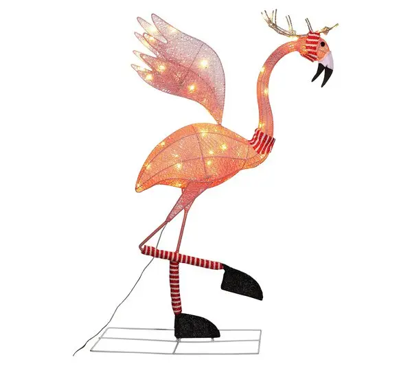 HAUTE DECOR 42' Pre-lit Reindeer Flamingo